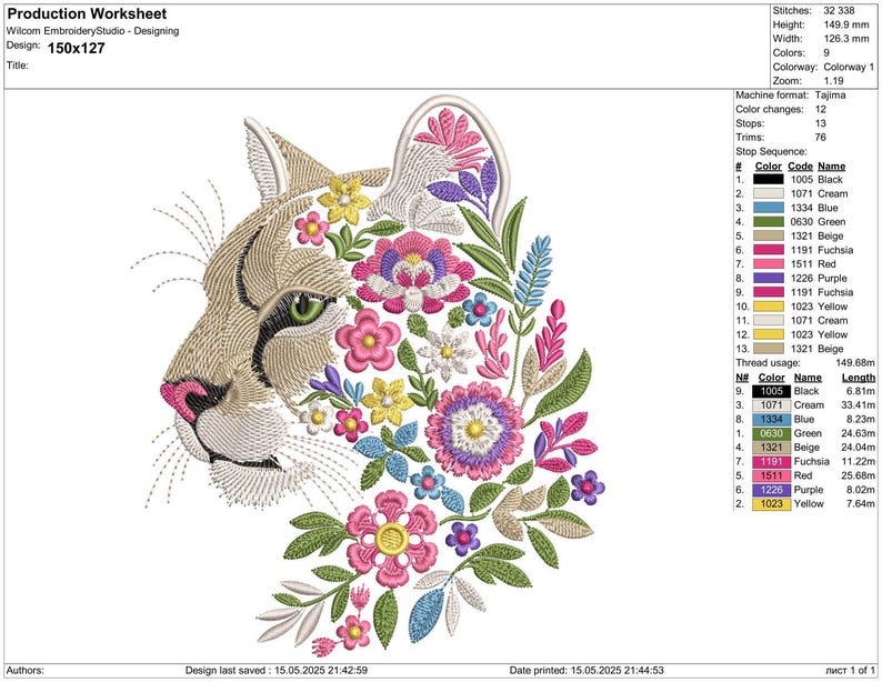 Floral Cougar Machine Embroidery Design, Puma Embroidery, Wild Cat ...