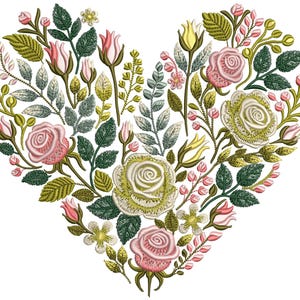 Floral Heart Embroidery Design, Floral Heart Pattern Machine Embroidery ...