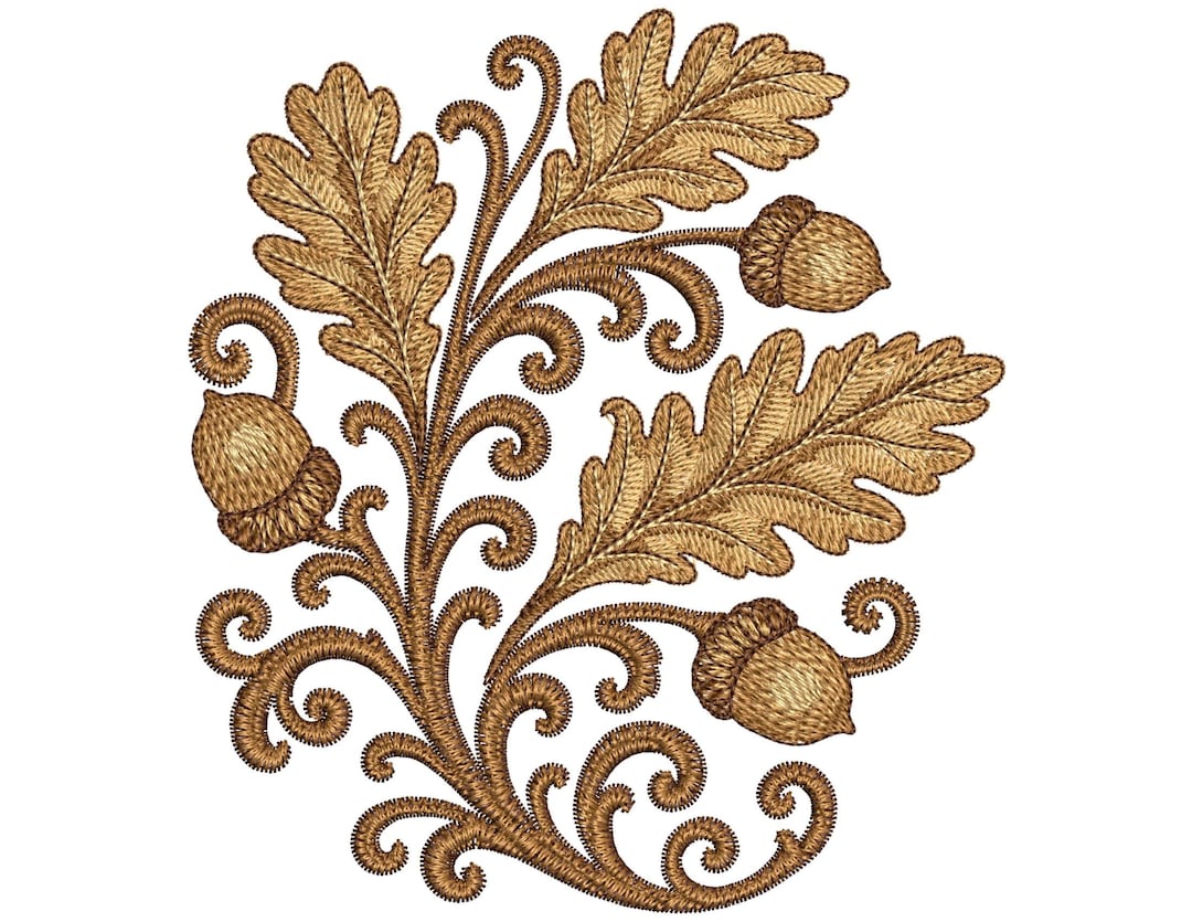 Oak Branch Embroidery Design – Autumn Oak Leaves & Acorns, Fall Machine ...