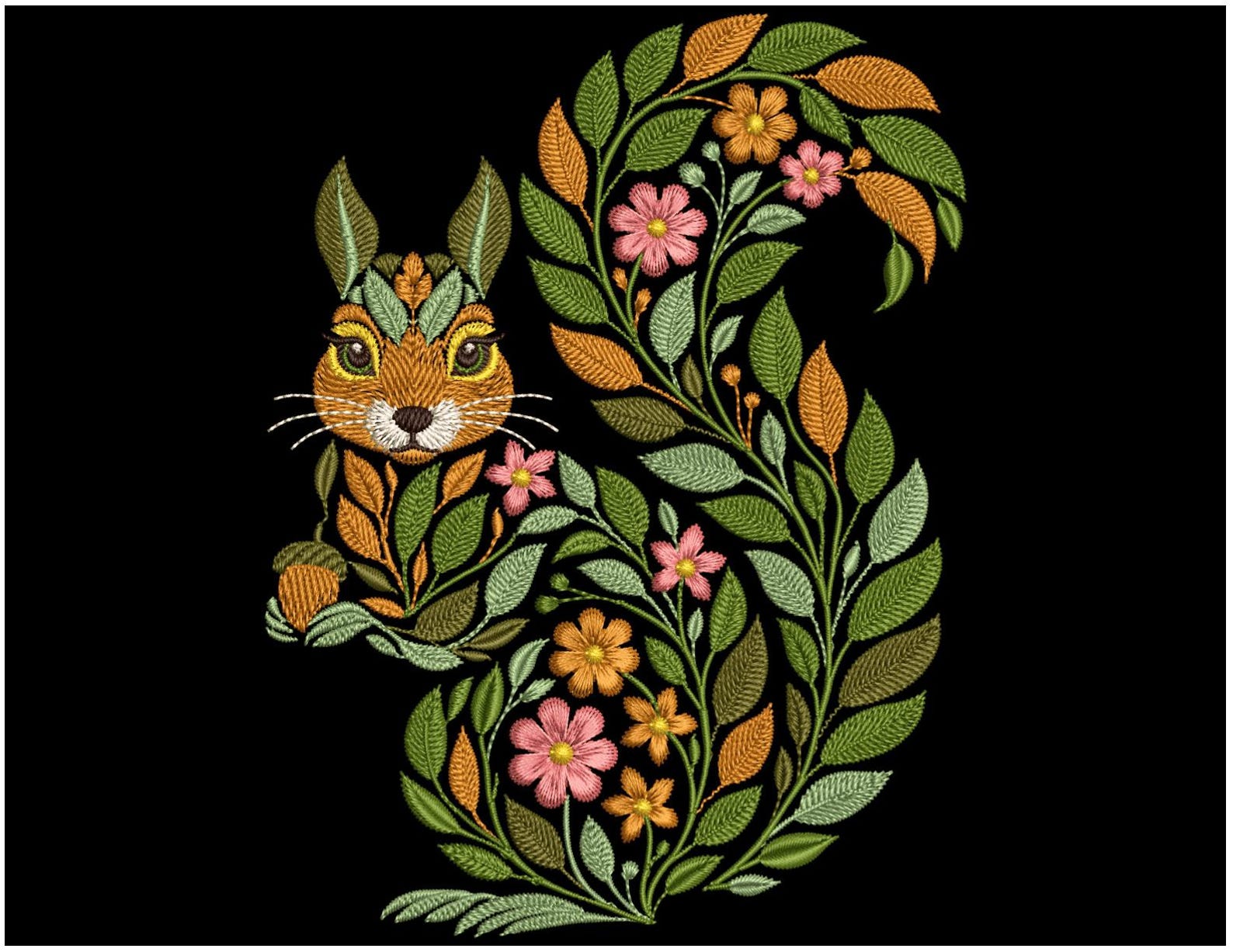 Floral Squirrel Machine Embroidery Design, Floral and Botanical ...
