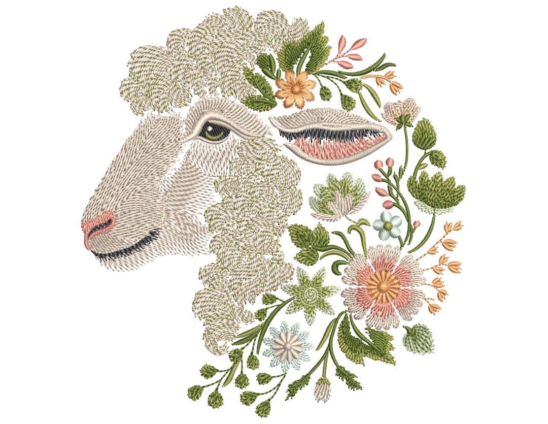 Floral Sheep Machine Embroidery Design PES, Spring Lamb Embroidery File ...