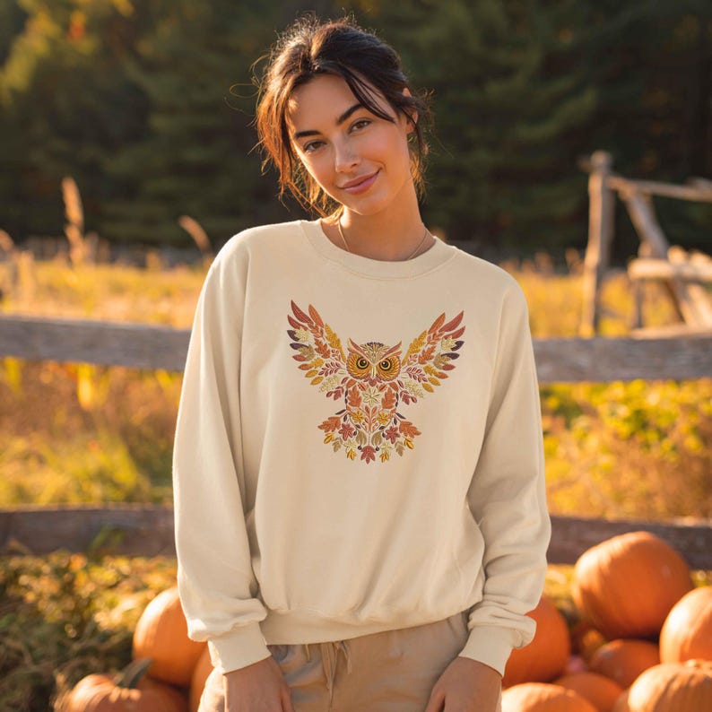 Autumn Owl Machine Embroidery Design, Fall Owl Pattern, Thanksgiving ...