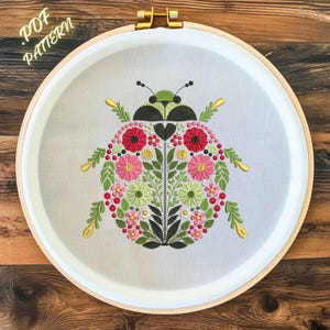 Ladybug Hand Embroidery Pattern PDF • Floral Beetle Modern Stitch ...