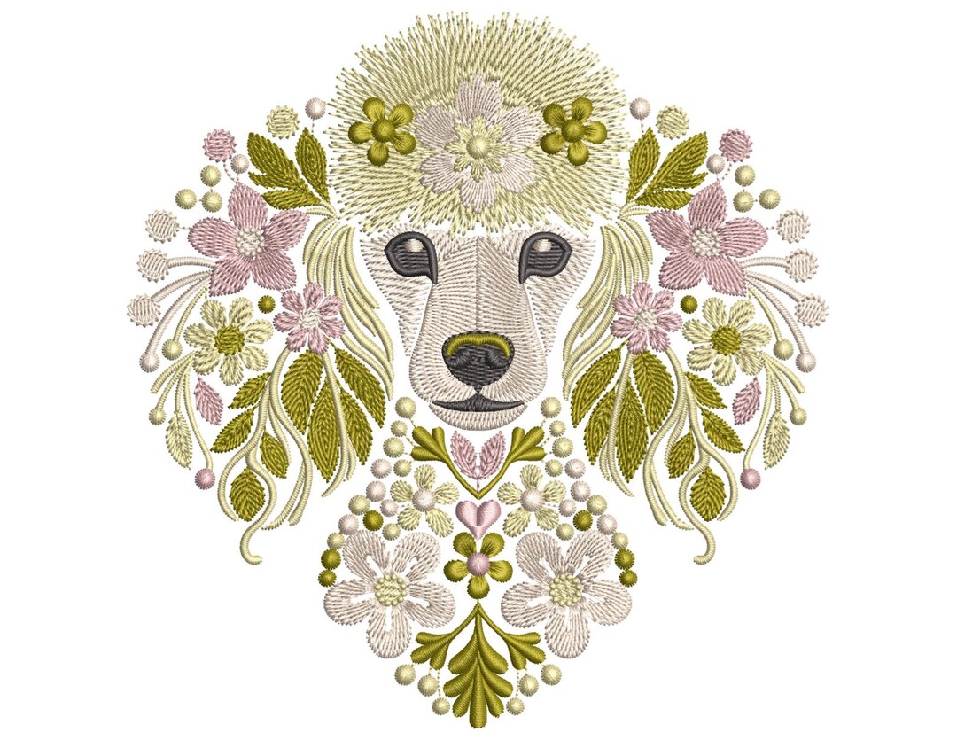 Poodle Embroidery Design, Floral Poodle Machiene Embroidery Design PES ...