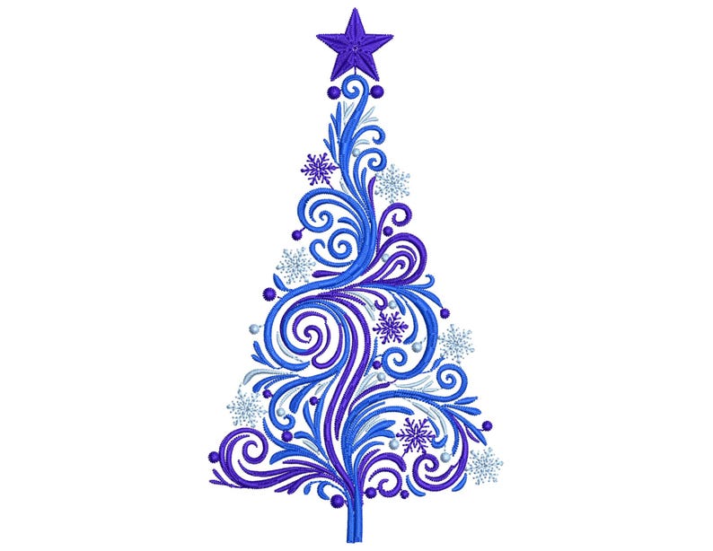 Elegant Swirl Christmas Tree Embroidery Design PES, Swirly Holiday Tree ...