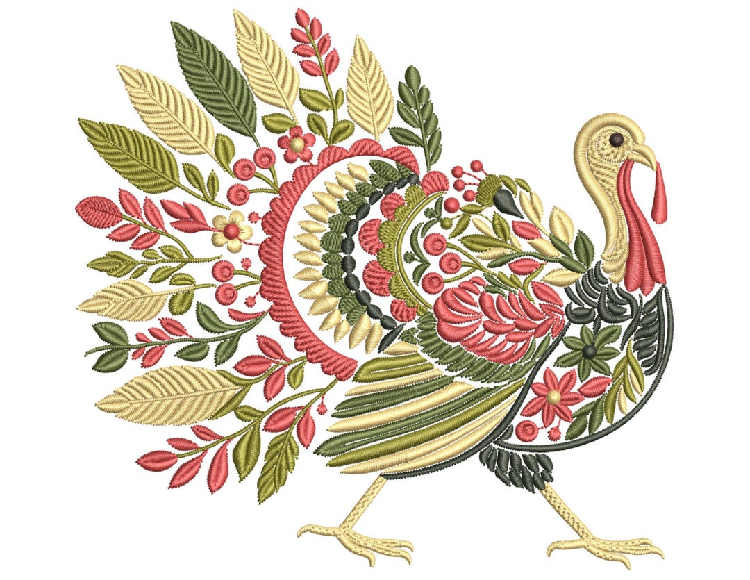 Floral Turkey Embroidery Design, Machine Embroidery Thanksgiving Turkey ...