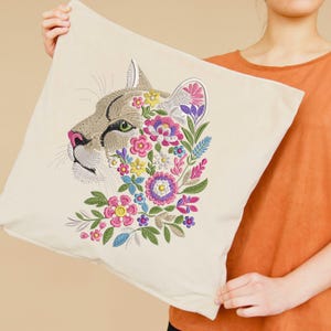 Floral Cougar Machine Embroidery Design, Puma Embroidery, Wild Cat ...