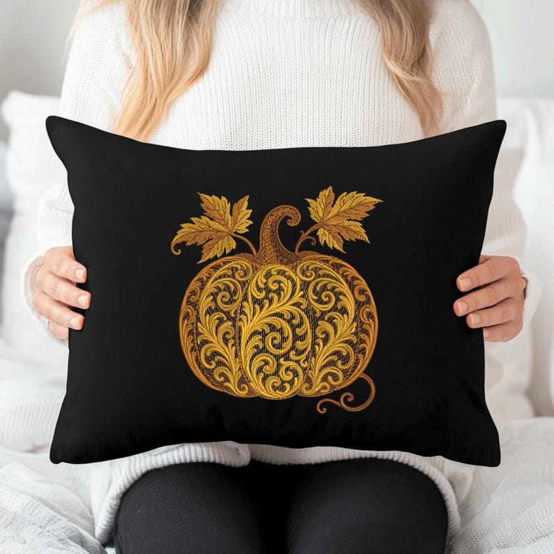 Pumpkin Embroidery for Fall – Autumn Leaves Decorative Pumpkin, Machine ...