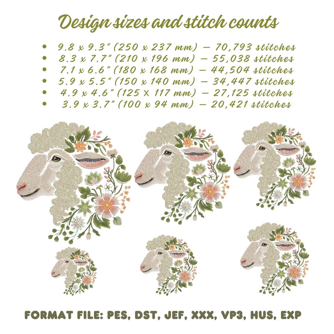 Floral Sheep Machine Embroidery Design PES, Spring Lamb Embroidery File ...