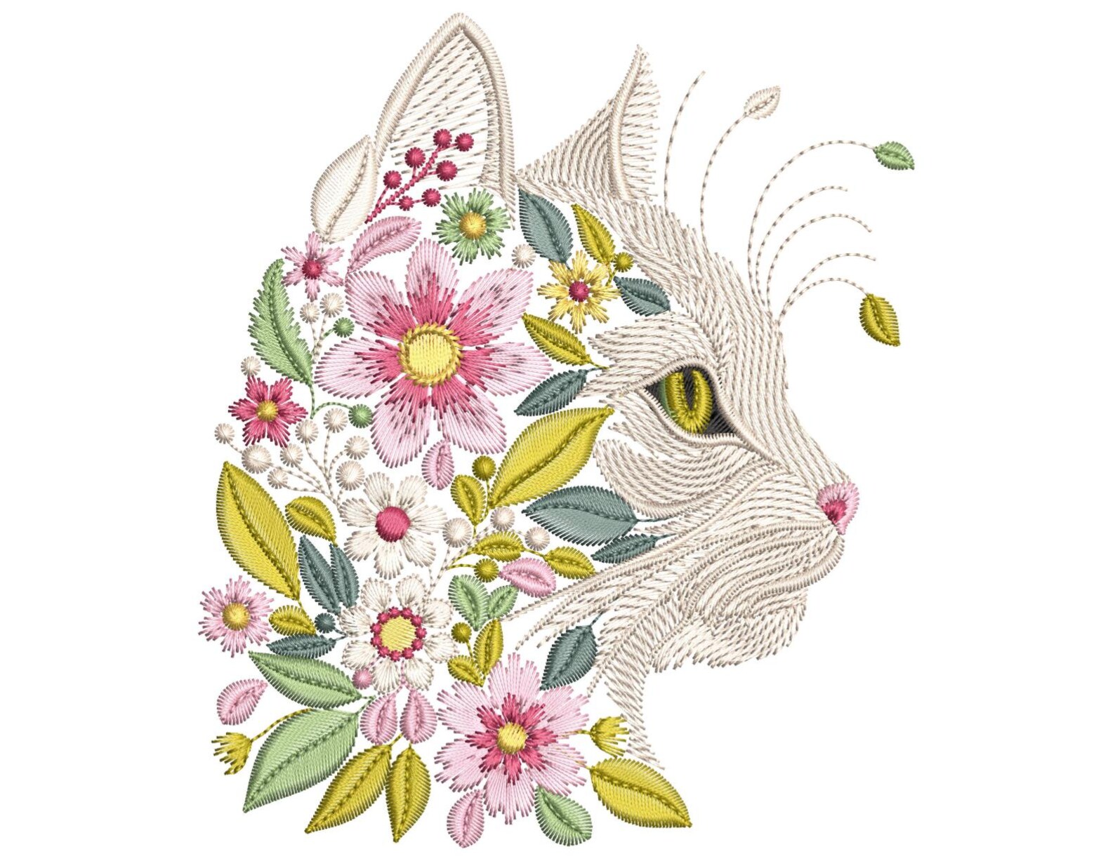 Cat With Floral Embroidery Pattern – Digital PDF for DIY Needlework ...