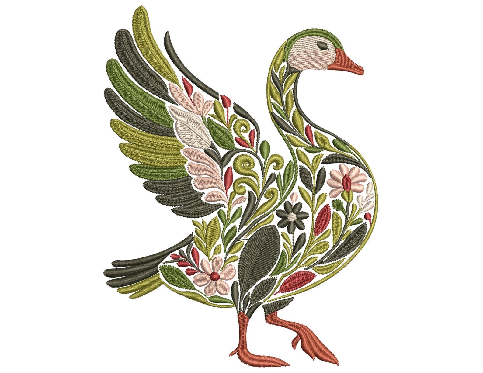Floral Goose Machine Embroidery Design, Folk Goose Embroidery Pattern ...