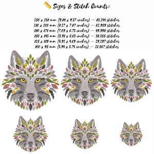 Wolf Embroidery Design, Floral Wolf Machine Embroidery Design, Wolf ...