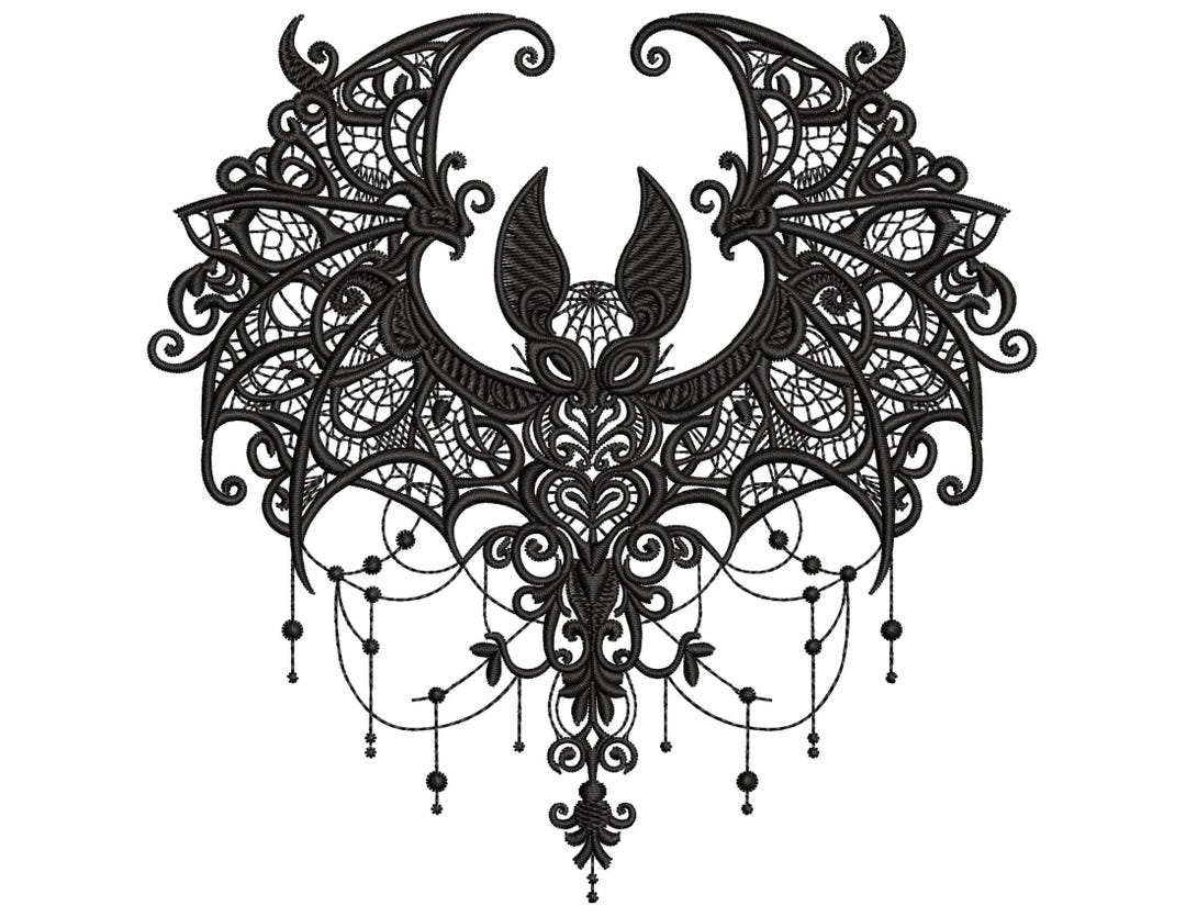 Baroque Gothic Bat Embroidery Design, Gothic Halloween Bat Machine ...