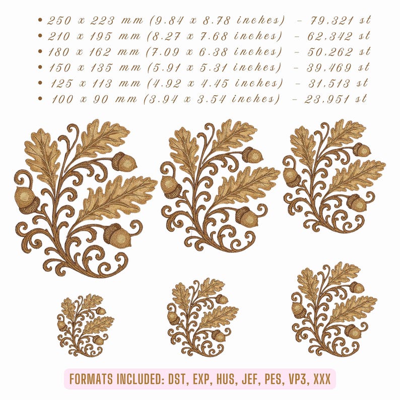 Oak Branch Embroidery Design – Autumn Oak Leaves & Acorns, Fall Machine ...