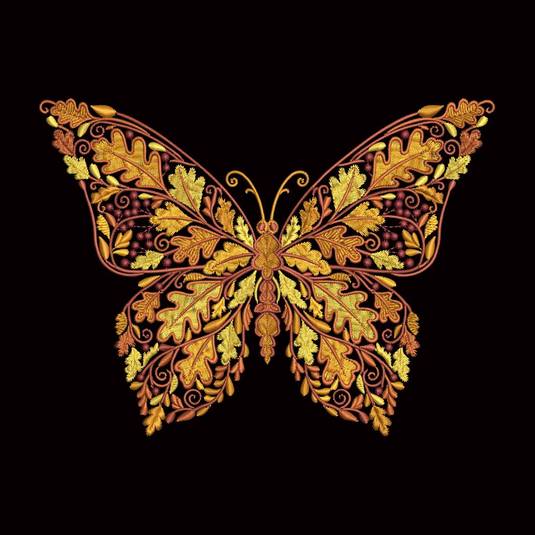 Autumn Oak Leaf Butterfly Embroidery Design, Oak Leaf Fall Machine ...