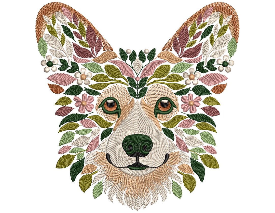 Corgi Embroidery Design, Floral Corgi Machine Embroidery Design PES ...