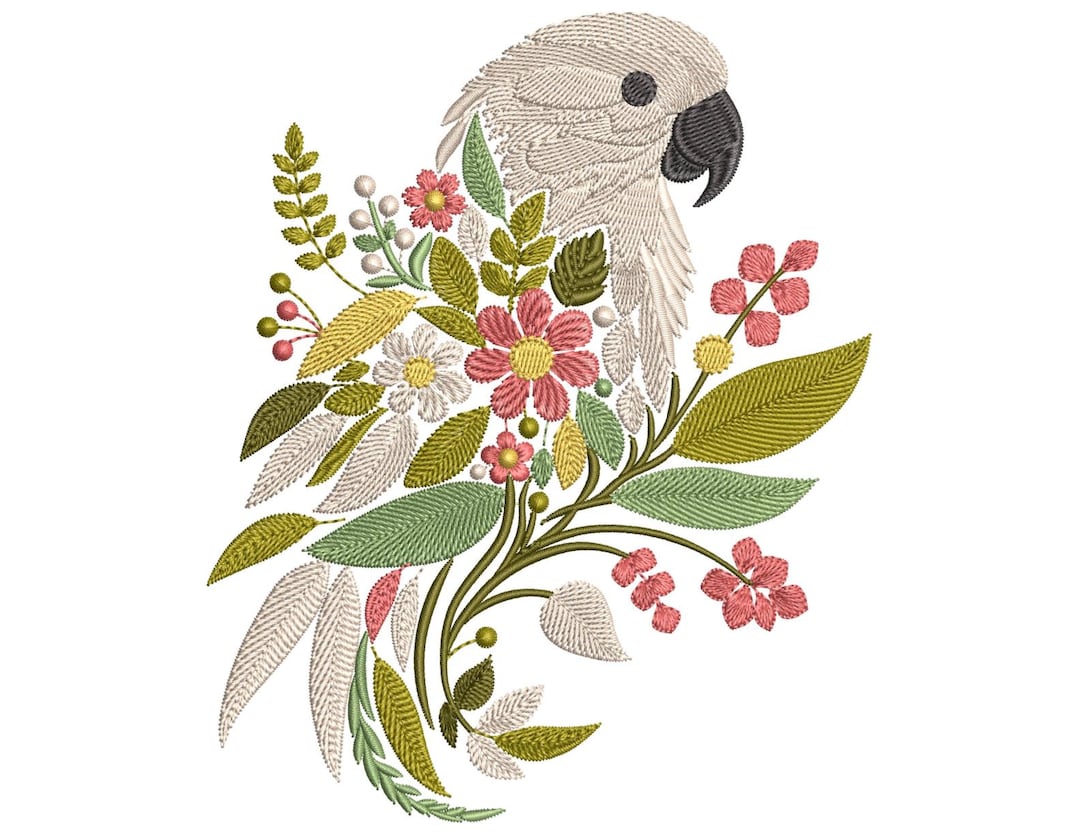 Floral Parrot Embroidery Design - Machine Embroidery Designs for Crafts ...
