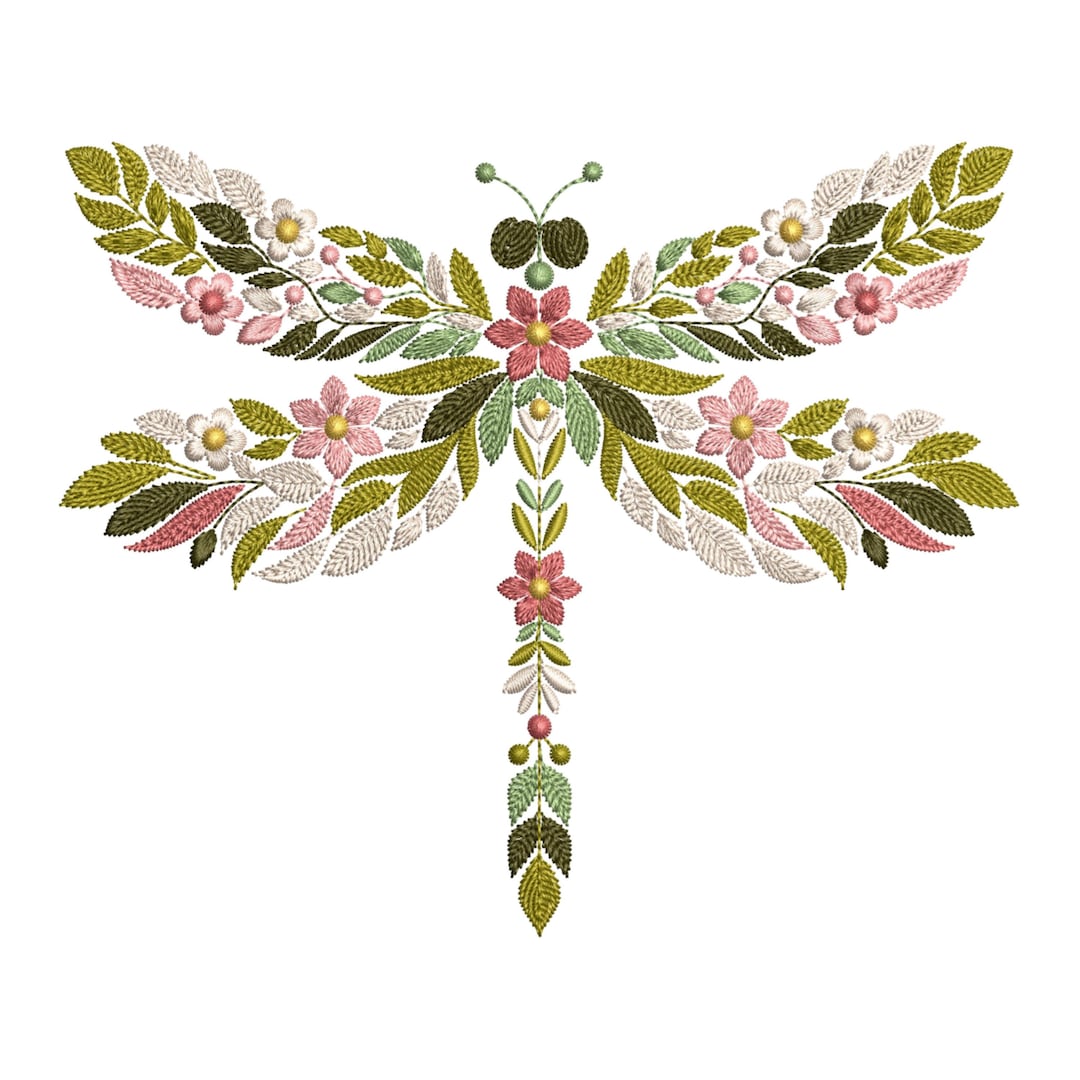 Floral Dragonfly Machine Embroidery Design - Nature-inspired Pattern ...
