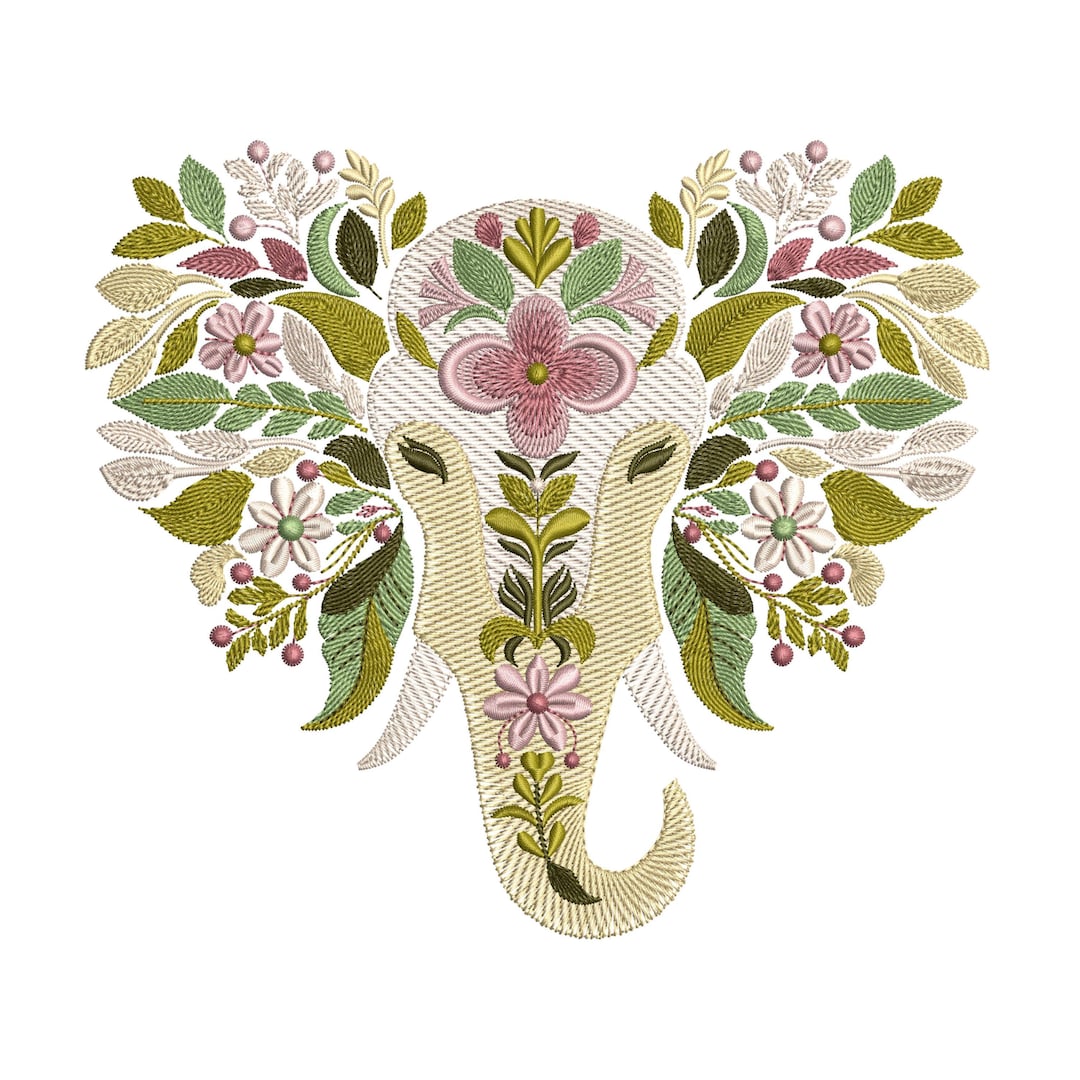 Floral Elephant Embroidery Design: Machine Embroidery Pattern, Animal ...