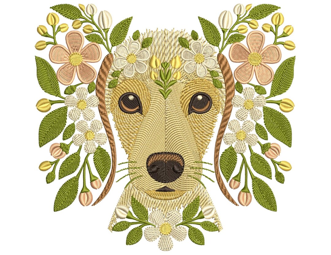 Floral Dachshund Embroidery Design, Dog Lovers Gift, Dog Embroidery ...