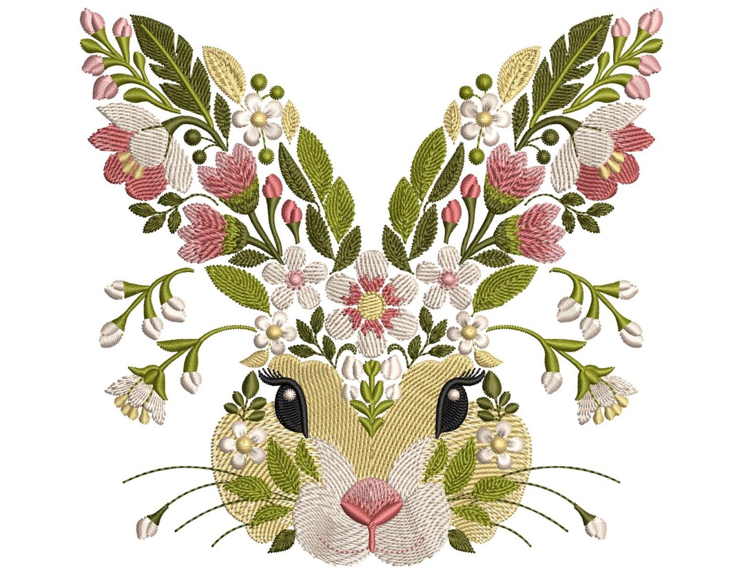 Floral Bunny Machine Embroidery Design: Pastel Leaf Animal, Bunny ...