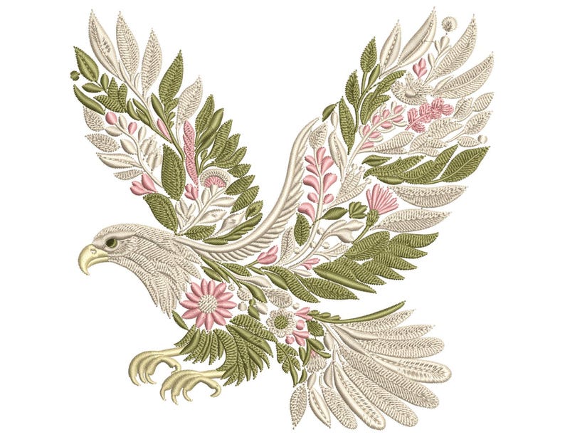 Floral Eagle Embroidery Design, Flight Bird Embroidery Design, Stunning ...