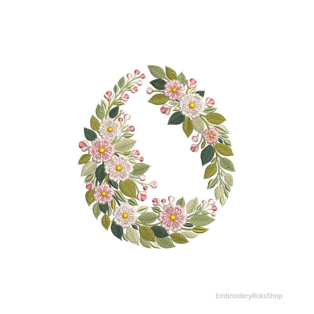 Floral Spring Egg Embroidery Design – Elegant Easter Wreath Egg ...