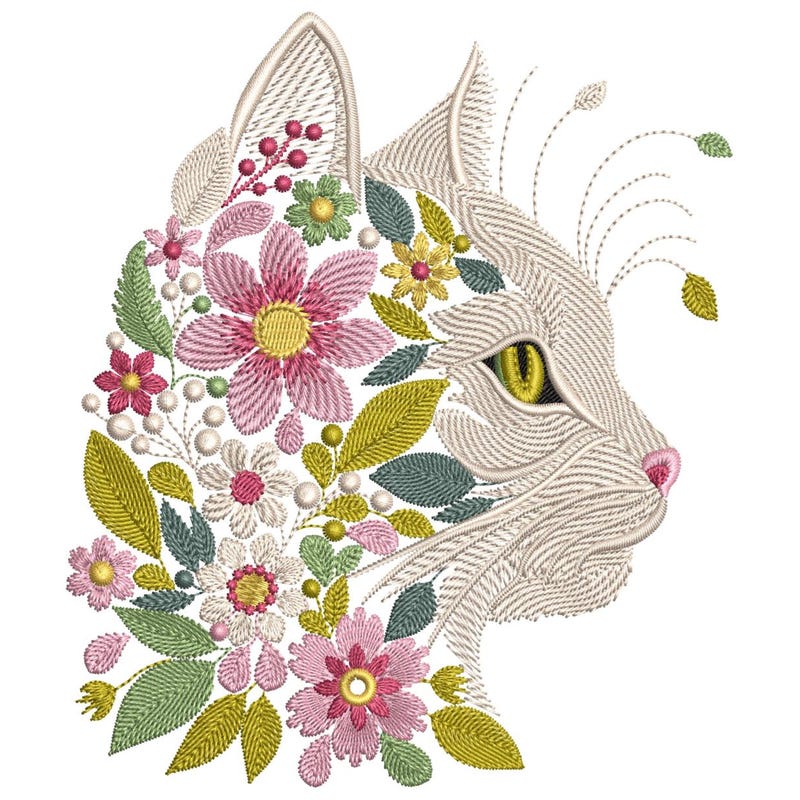 Embroidery Cats Flowers - Etsy UK