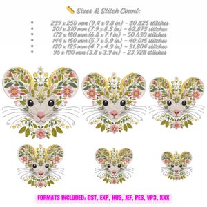 Floral Mouse Embroidery Design, Mouse Machine Embroidery Design, Floral ...