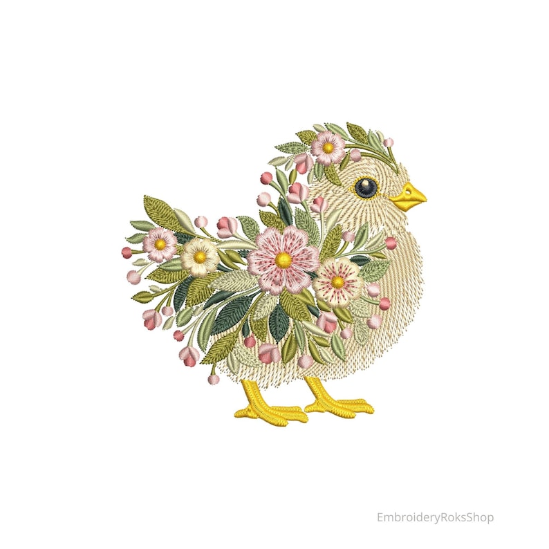Spring Floral Chick Embroidery Design, Easter Chicken Machine ...