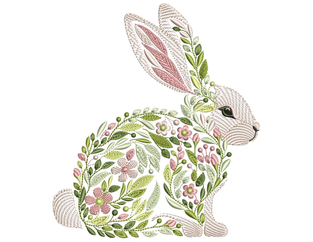 Floral Bunny Machine Embroidery Design – Easter Rabbit Pattern, Floral ...