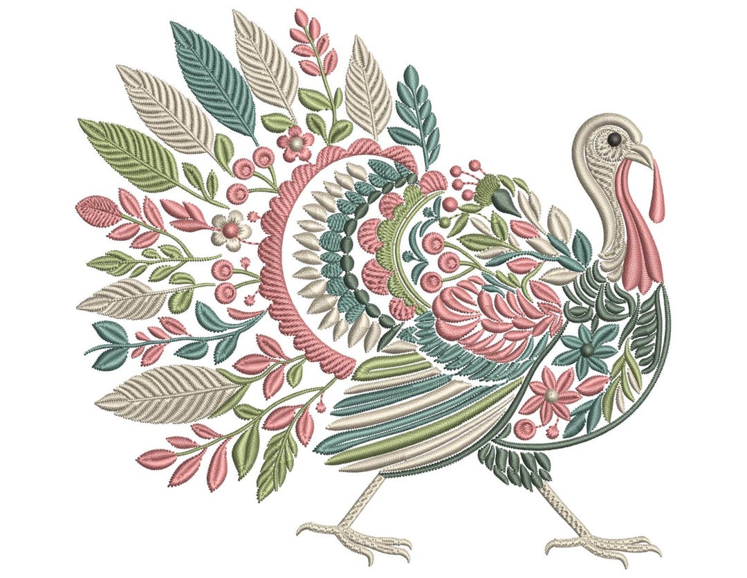 Floral Turkey Embroidery Design, Machine Embroidery Thanksgiving Turkey ...