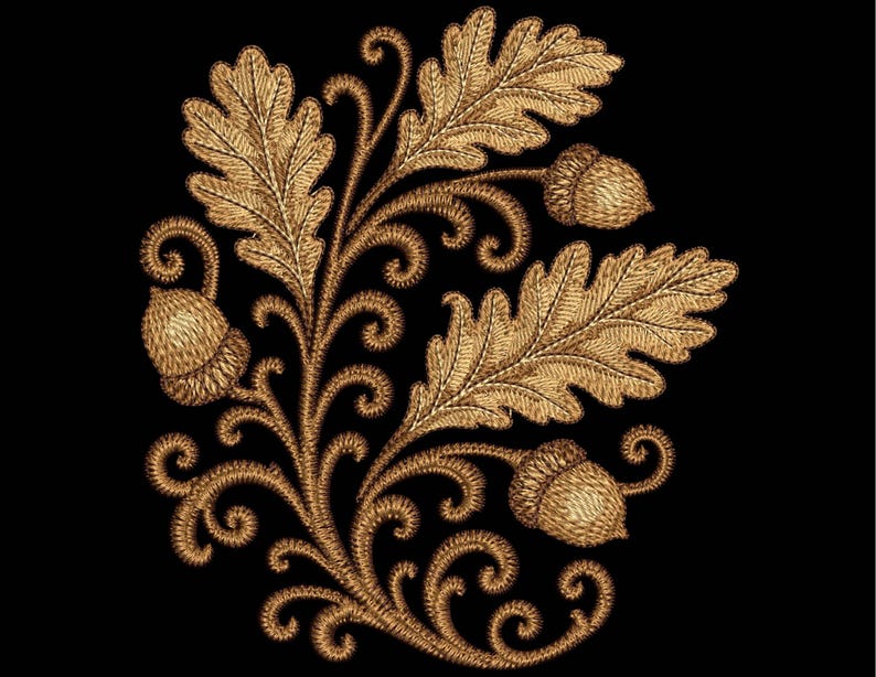 Oak Branch Embroidery Design – Autumn Oak Leaves & Acorns, Fall Machine ...