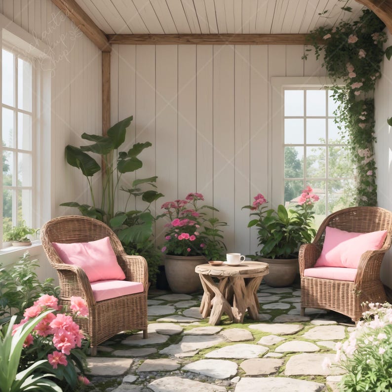 Blank Wall Garden Room Interior Mockup-cottagecore Sunroom, Patio, Sun ...