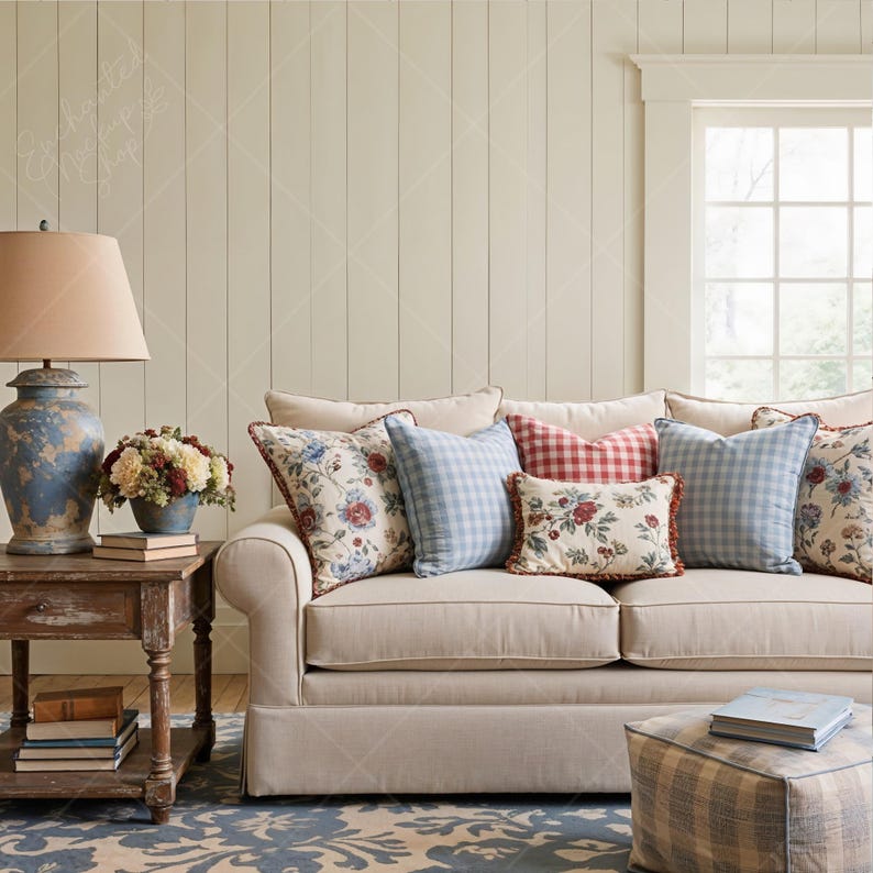 Blank Wall Cottage Den Mockup farmhouse Cottagecore Sofa-family Room ...