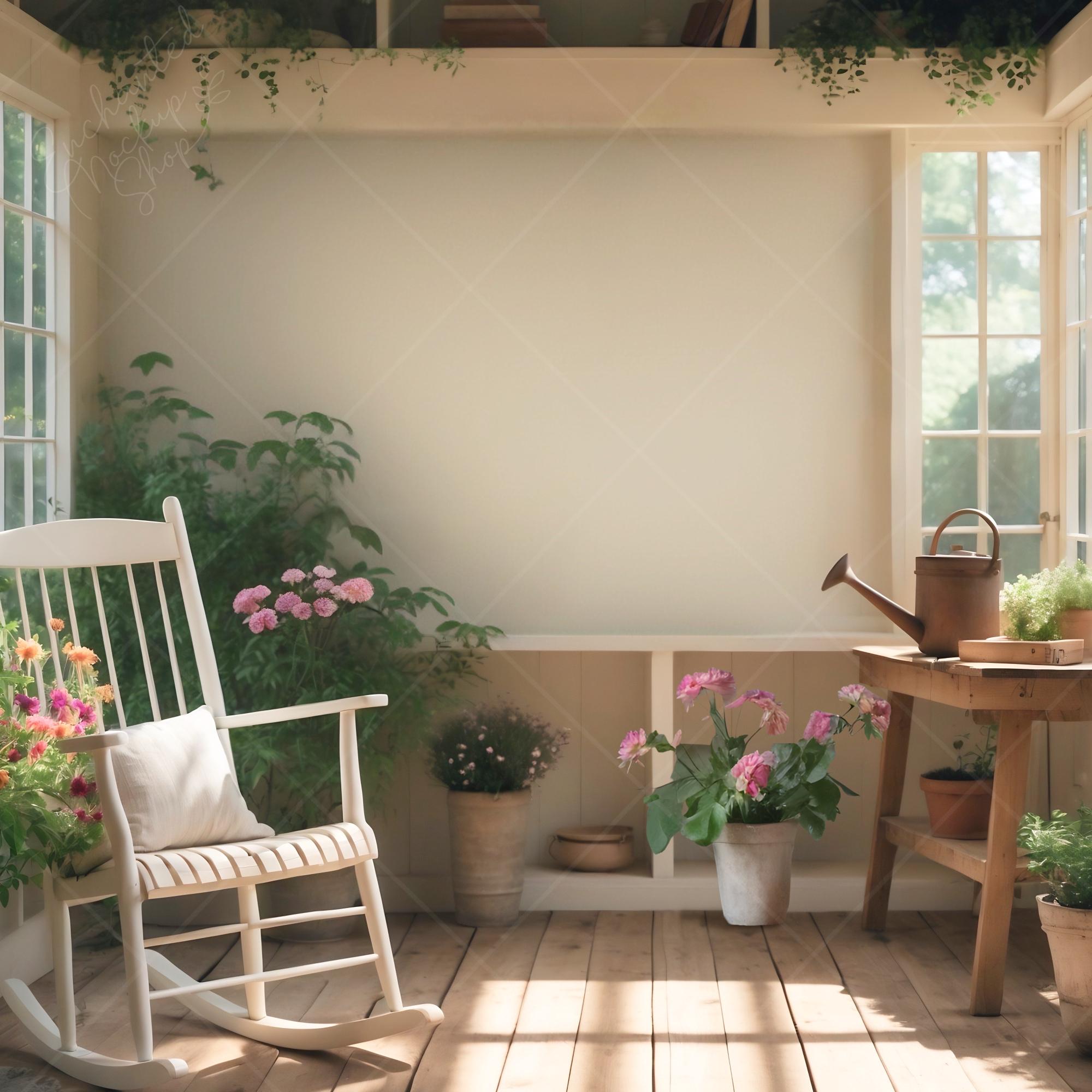 Blank Wall Garden Room Interior Mockup-cottagecore Sunroom, Patio, Sun ...