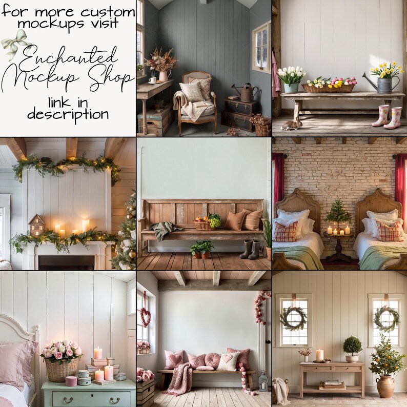 Blank Wall Cottage Den Mockup-winter Farmhouse Cottagecore-family Room ...