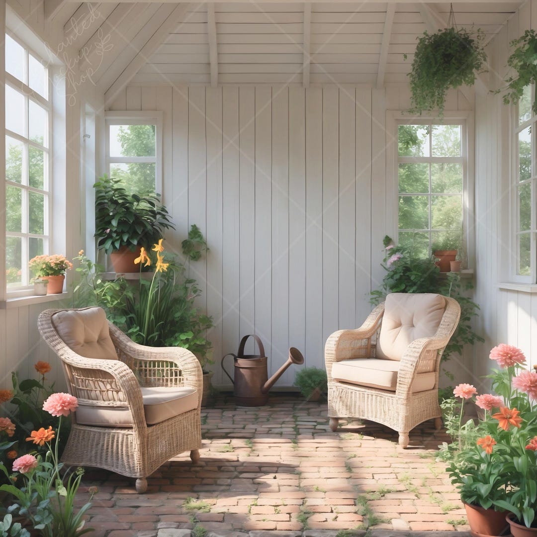 Blank Wall Garden Room Interior Mockup-cottagecore Sunroom, Patio, Sun ...