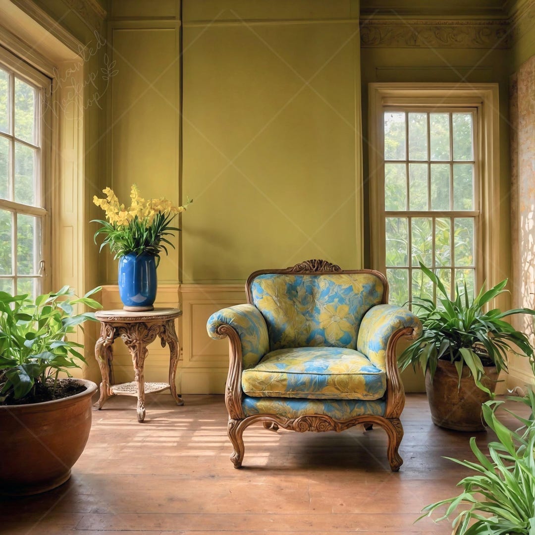 Blank Wall Colorful Garden Room Interior Mockup-cottagecore Sunroom ...
