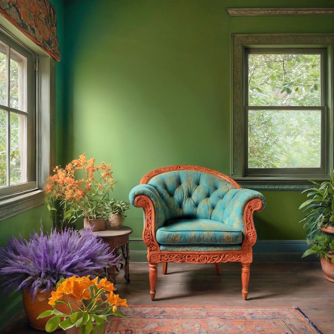 Blank Wall Colorful Garden Room Interior Mockup-cottagecore Sunroom ...