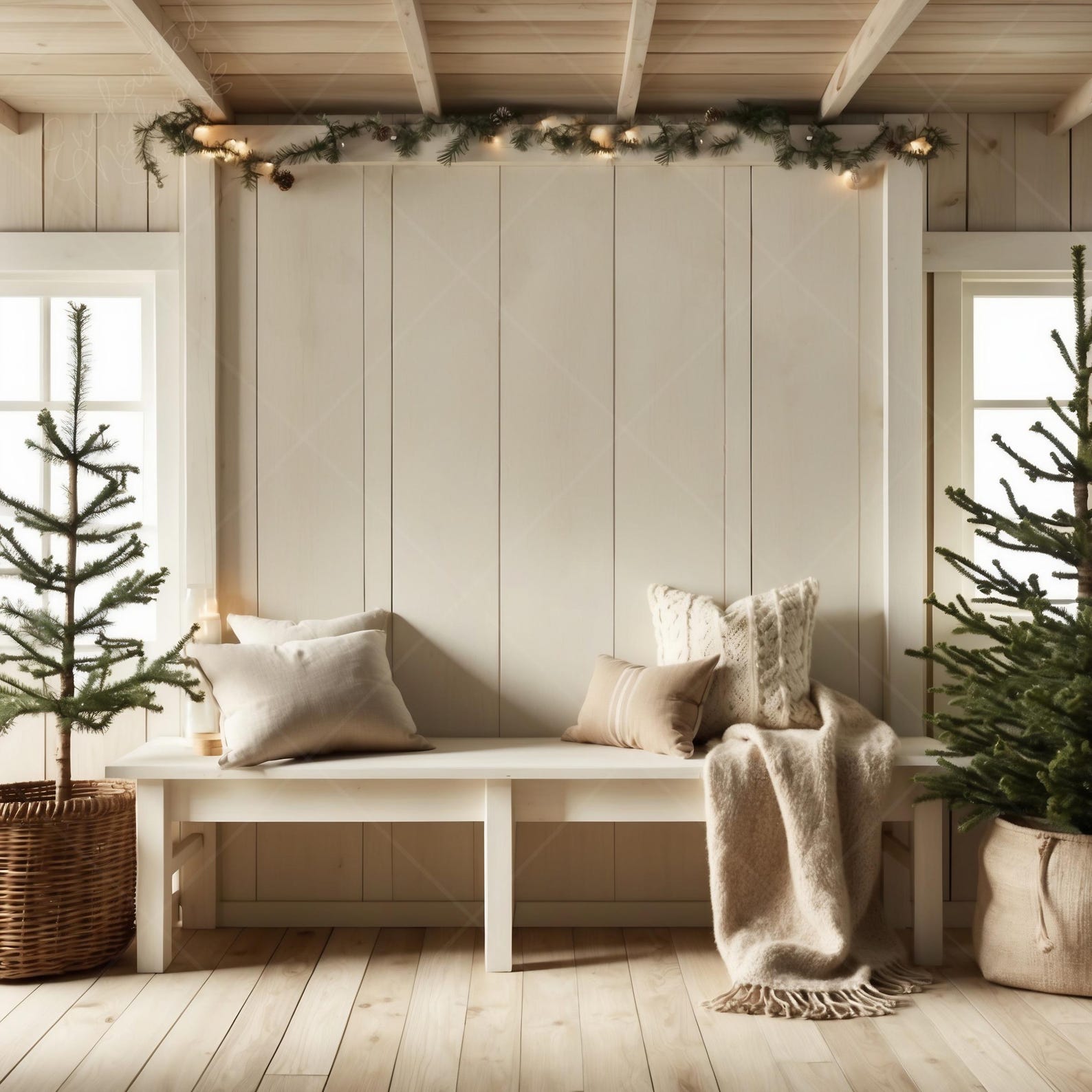 Blank Wall Holiday Cottage Entry Mockup-farmhouse Cottagecore Christmas ...