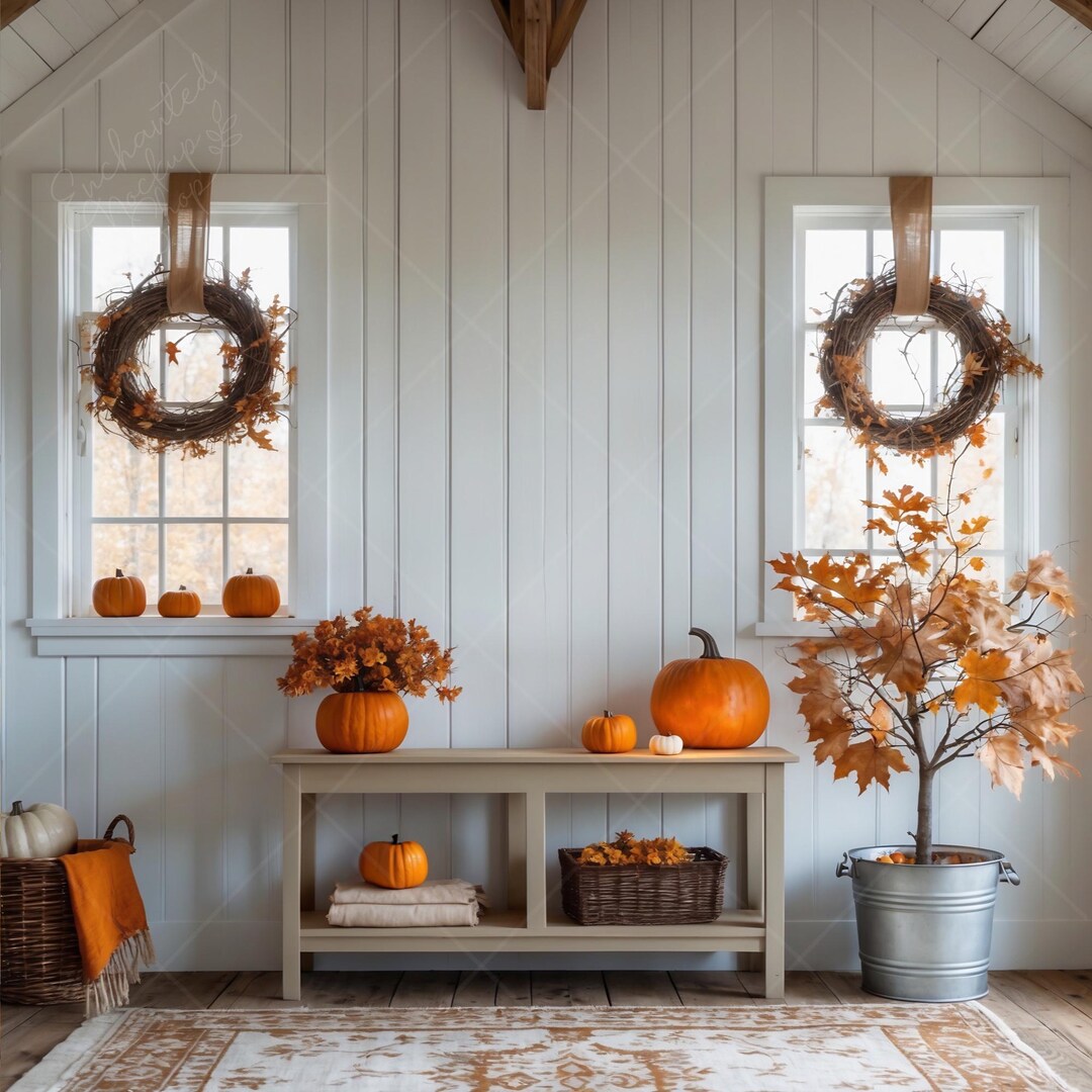 Blank Fall Wall Foyer Mockup - Seasonal Entry Farmhouse Cottage Decor ...