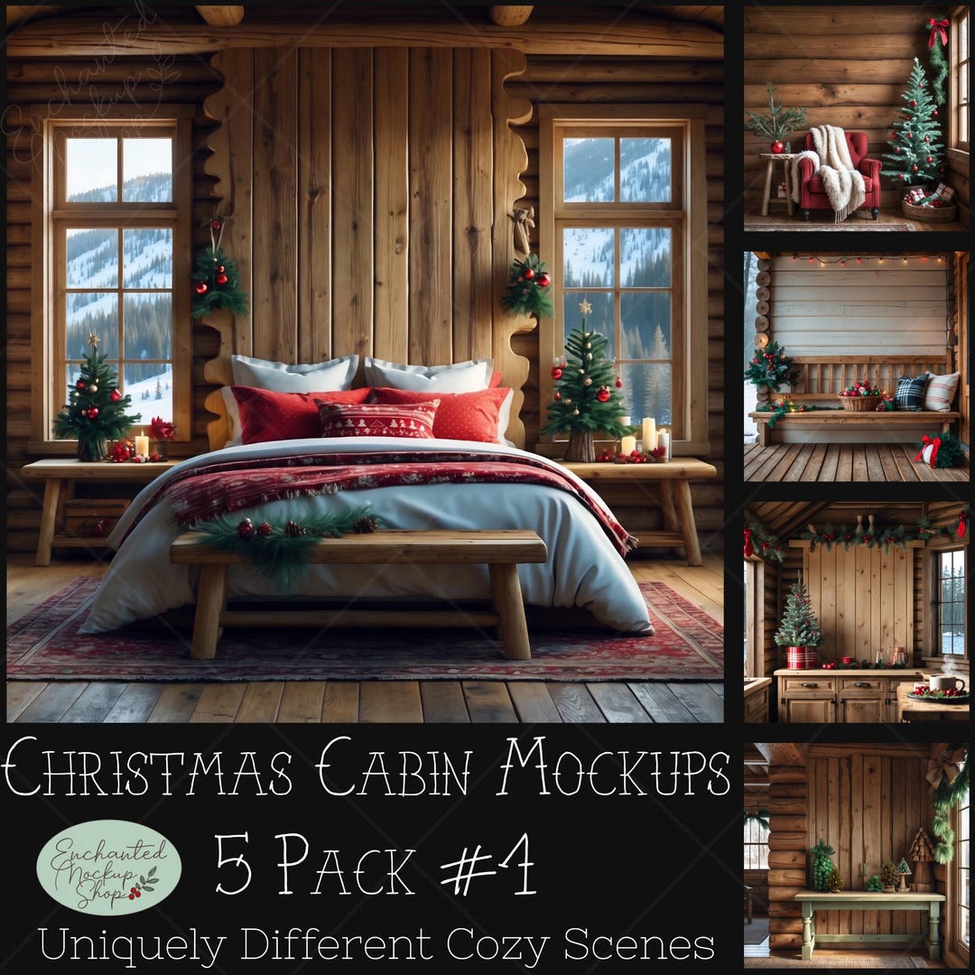 Christmas Cabin Mockup 5 Pack #1 - Cozy Unique, Different Rooms ...