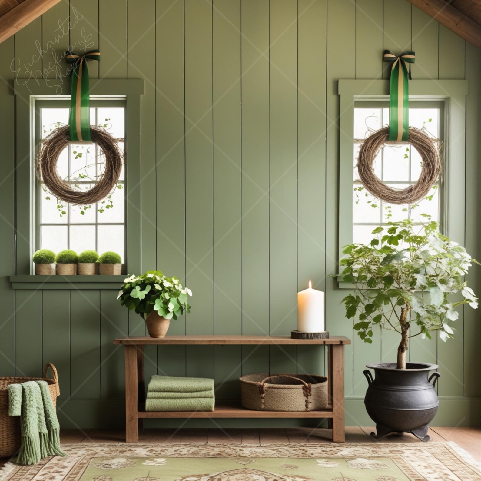 Blank Wall Cottage Entry Mockup-farmhouse, Cottagecore Foyer Room ...