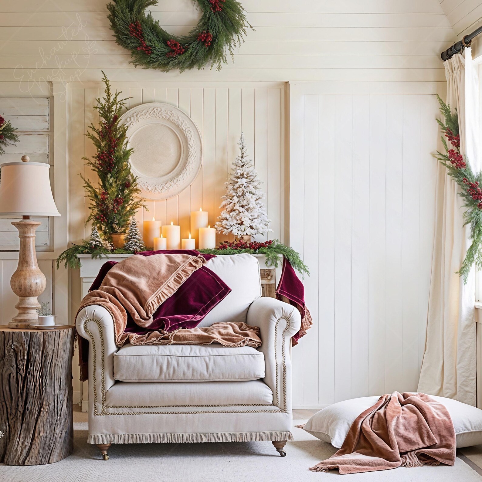 Blank Wall Holiday Cottage Den Mockup-farmhouse Cottagecore Christmas ...