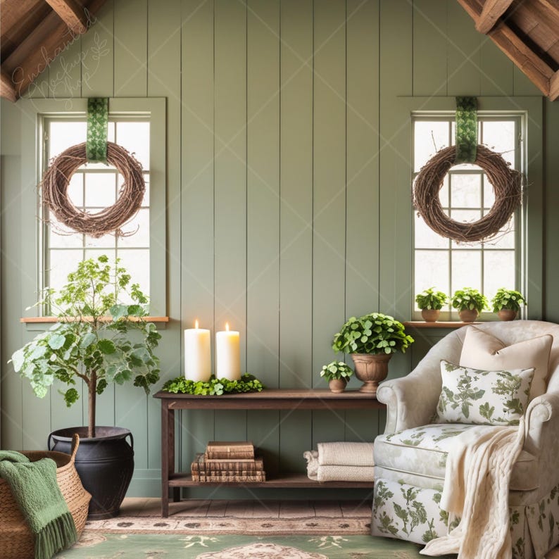 Blank Wall Cottage Den Mockup-farmhouse Cottagecore Decor Family Room ...