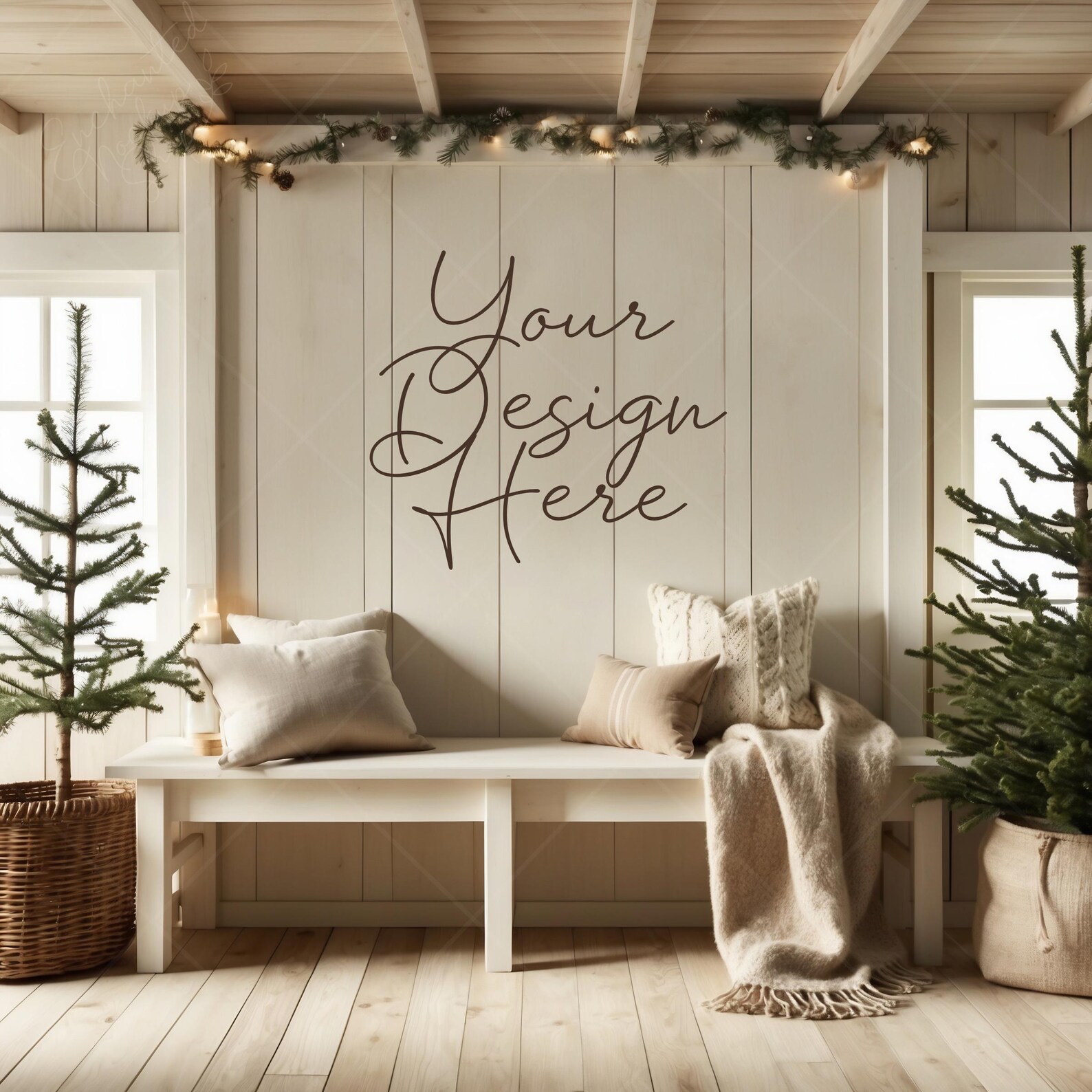 Blank Wall Holiday Cottage Entry Mockup-farmhouse Cottagecore Christmas ...