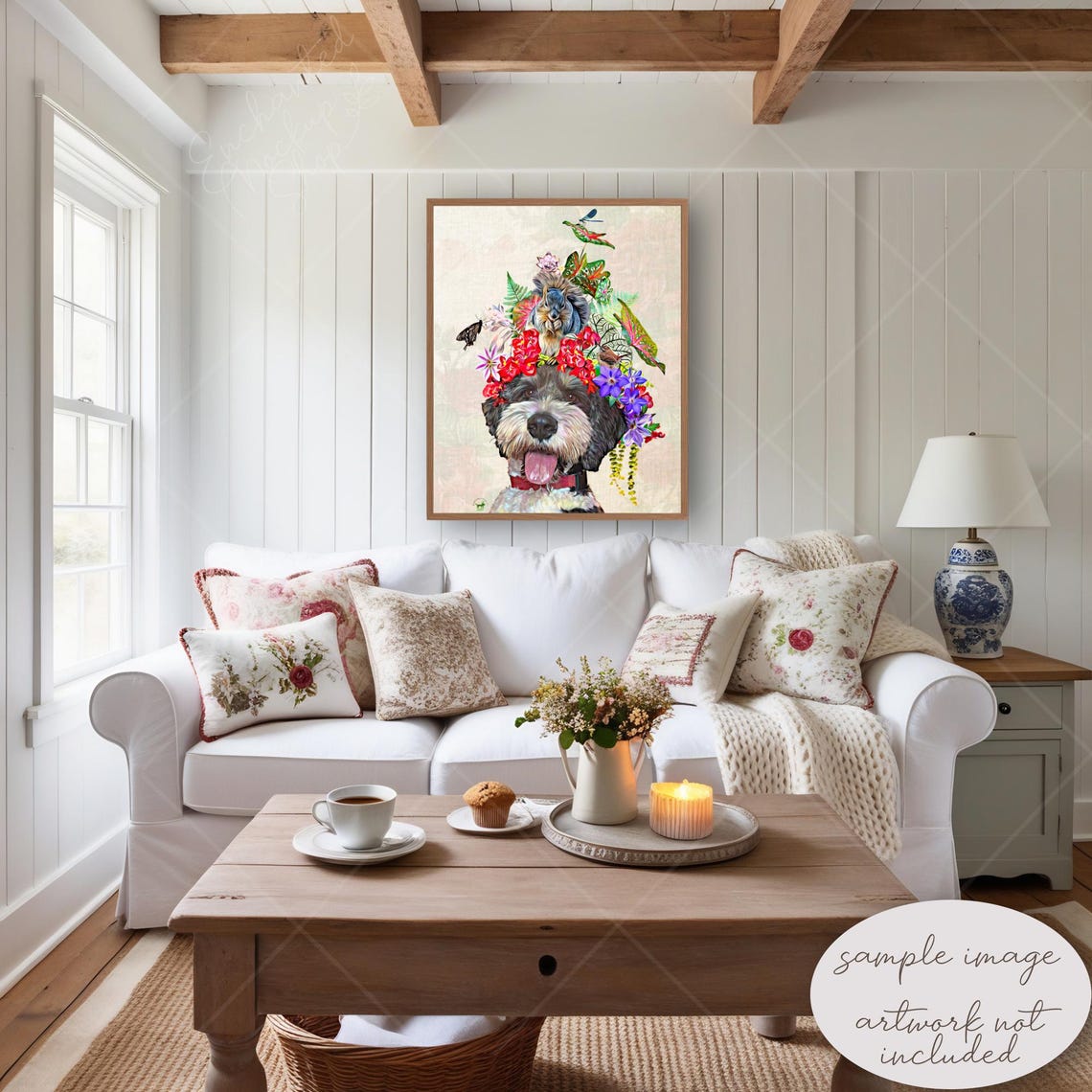 Blank Wall Cottage Den Mockup-farmhouse Cottagecore Sofa-family Room ...