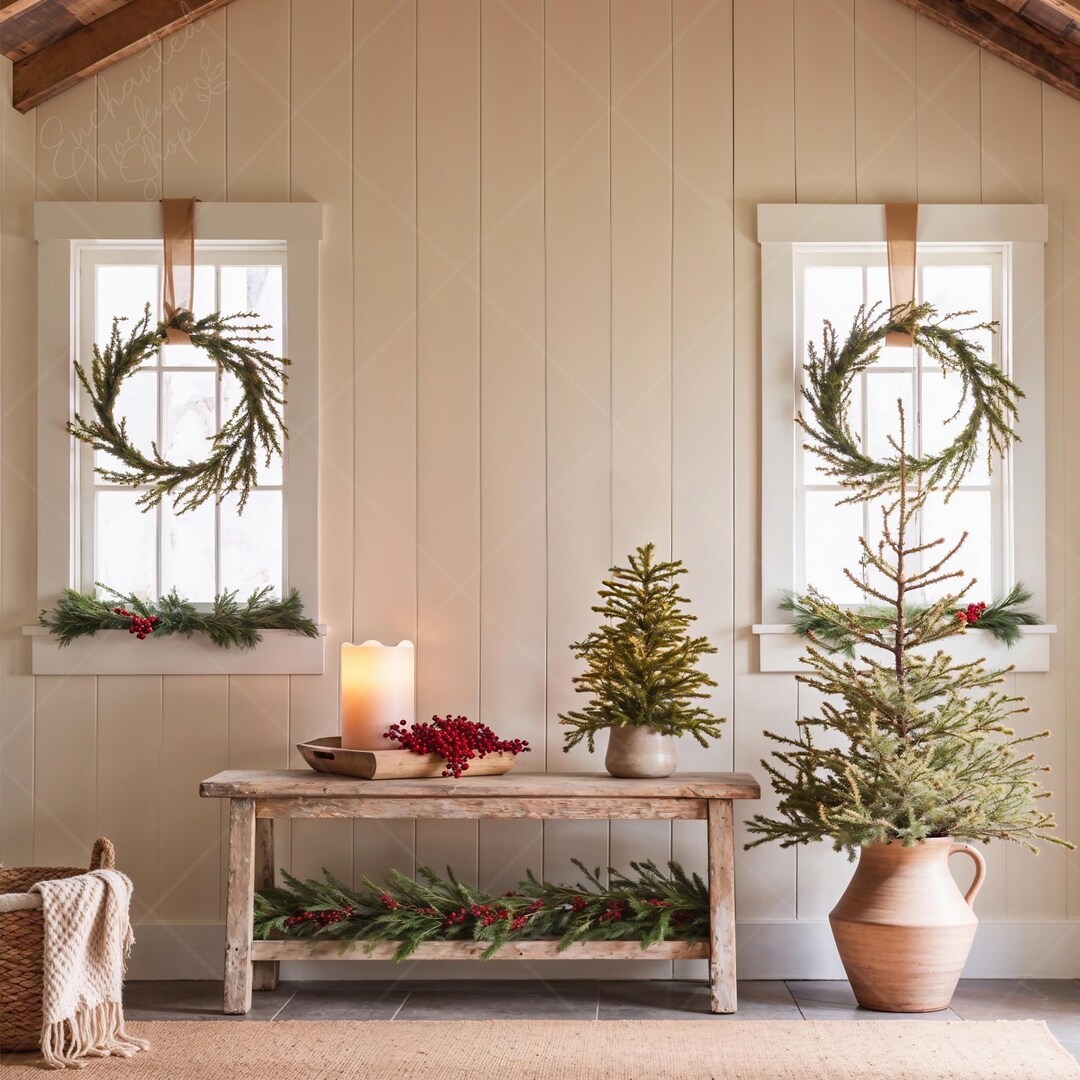 Blank Wall Holiday Cottage Entry Mockup-farmhouse Cottagecore Christmas ...