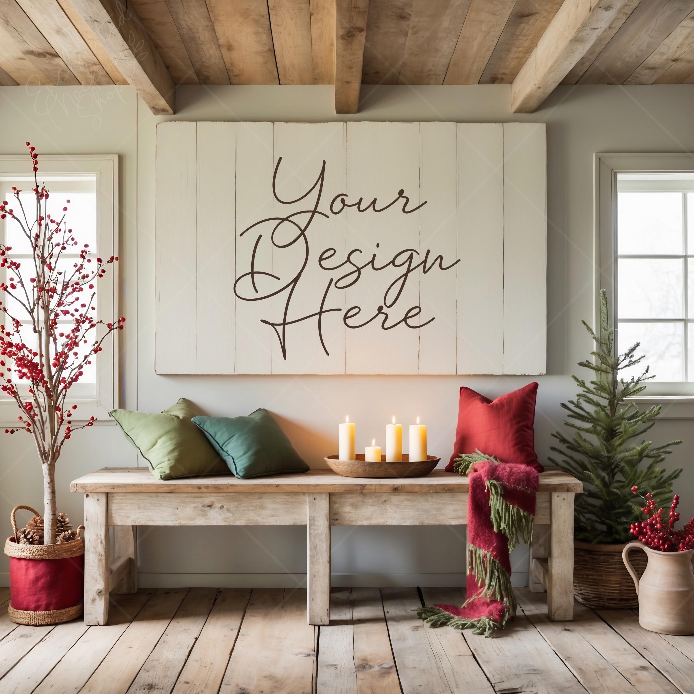 Blank Wall Holiday Cottage Entry Mockup-farmhouse Cottagecore Christmas ...